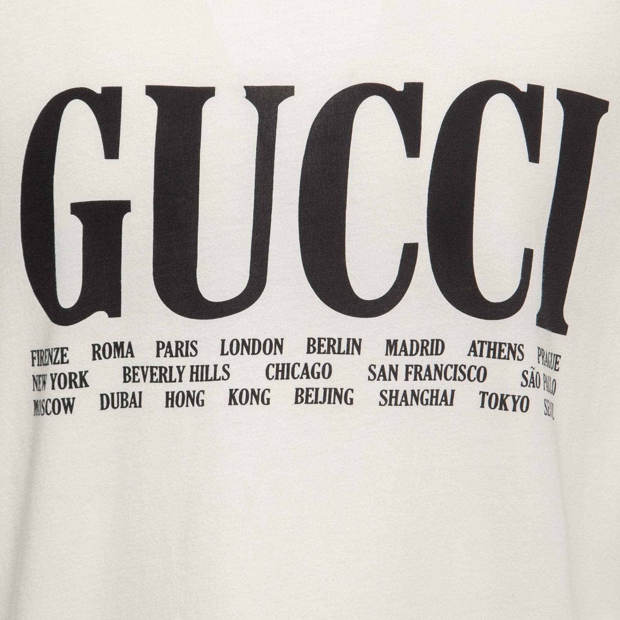 Gucci Cream Logo Cities Print Cotton Crew Neck Tee — Tyra Eusoff Store