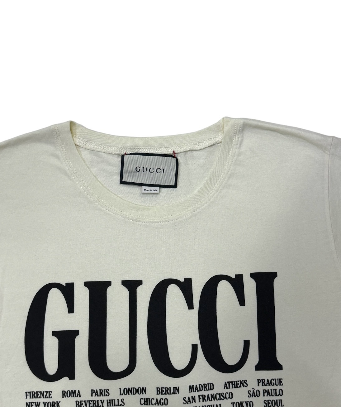 Gucci Cream Logo Cities Print Cotton Crew Neck Tee — Tyra Eusoff Store